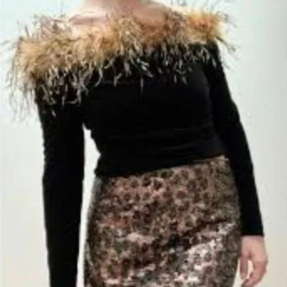 Cache | Tops | Vintage Cachet Velvet Ostrich Feather Off The Shoulder ...